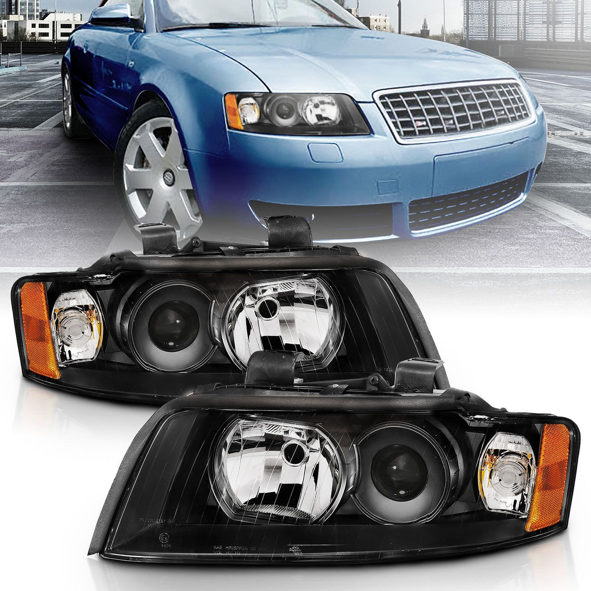 ANZO Audi A4/S4 (B6) Projector Headlights Black (Halogen) – Black ...